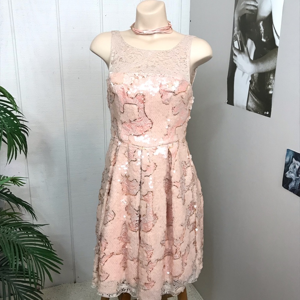 Eva Franco Peach Sequin Cocktail Dress. - Gem